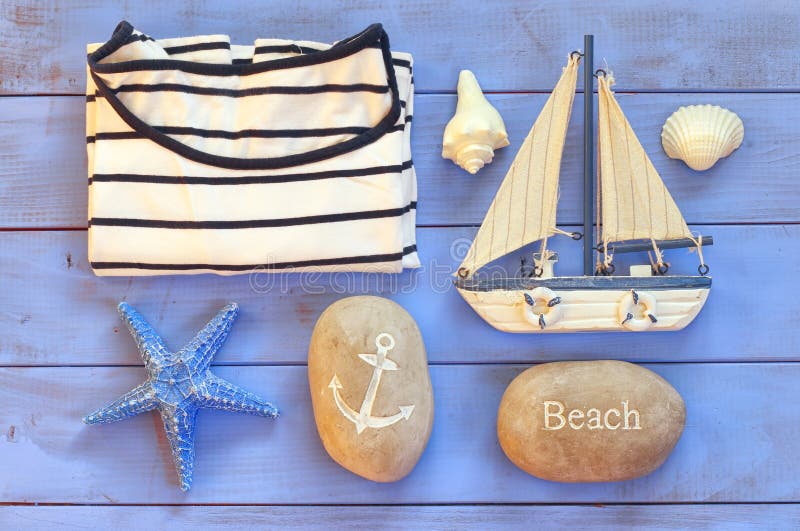 Top View Nautical Concept with Nautical Life Style Objects. Stock Photo ...