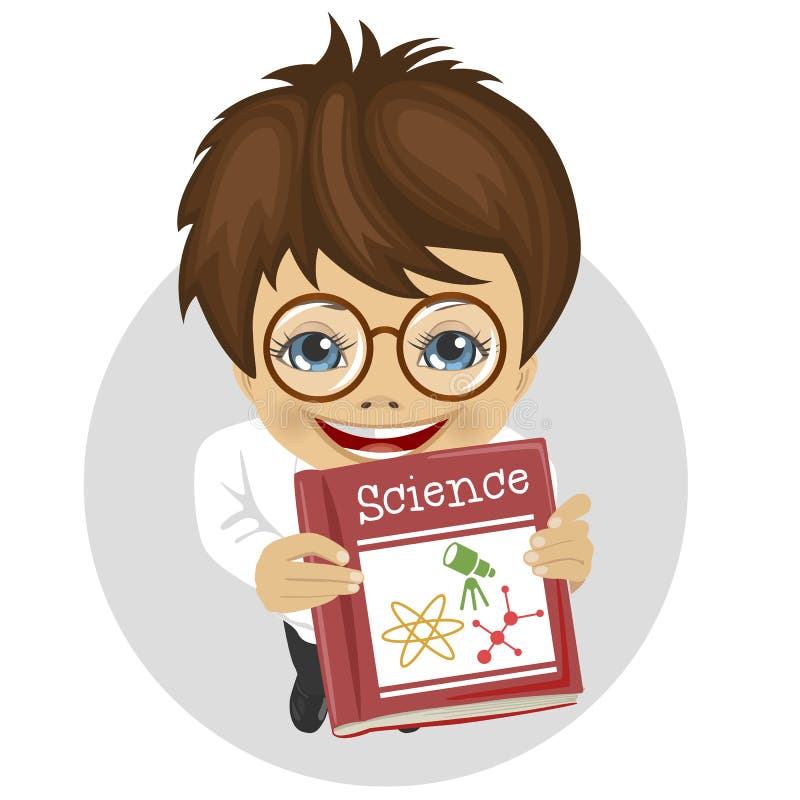 Top View of Nerd Schoolboy Showing Science Book Stock Vector ...