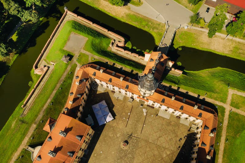 Top View of the Nesvizh Castle and the Park in the Summer.Belarus ...