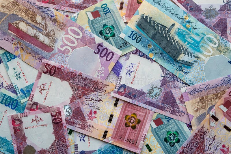 Top View of New 100 and 500 Qatari Riyal Banknotes Stock Image - Image ...