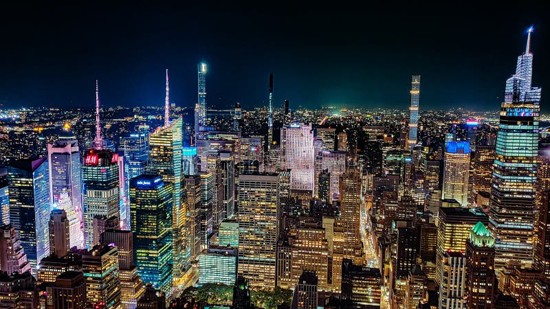 Top View of New York at Night Editorial Photography - Image of building ...