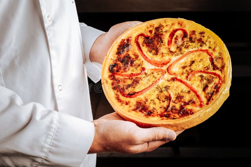 Top View of Nice Open Pie with Peppers and Cheese Filling Stock Image ...