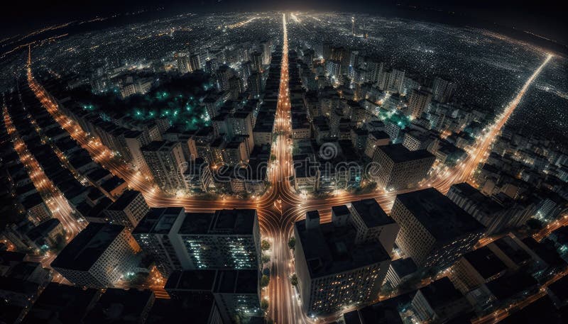 Top View Night Light of Busy City , Generative AI Stock Illustration ...