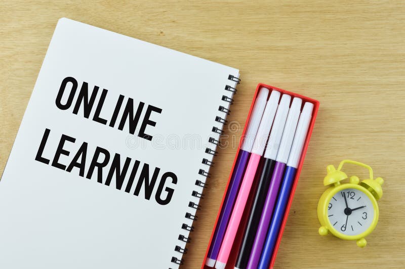 Top View of Pen Colors and Notebook Written with Text ONLINE LEARING ...