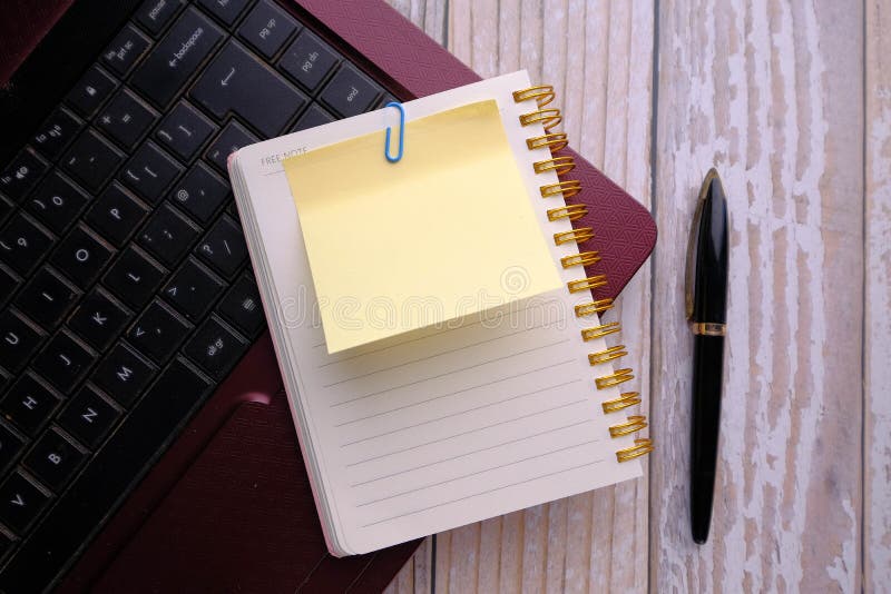 Top View of Notepad, Pen and Laptop on Desk Stock Image - Image of ...