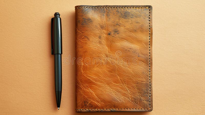 Top View of Notepad with Pen on Notepad Lying on Light Orange ...