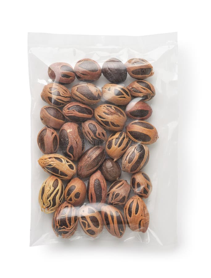 Top View of Nutmeg Seeds with Mace in Plastic Bag Stock Photo - Image ...
