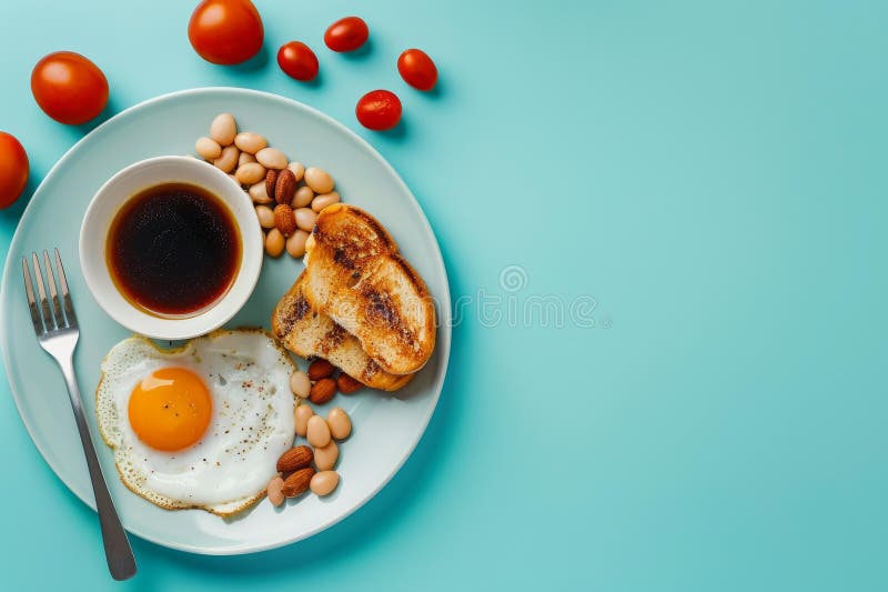 Healthy Breakfast Layout on Blue Background Stock Image - Image of ...