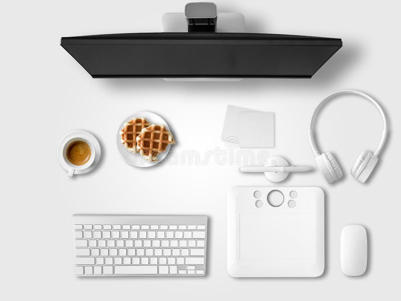 Top View of Office Desk with Computer Set. Stock Image - Image of ...