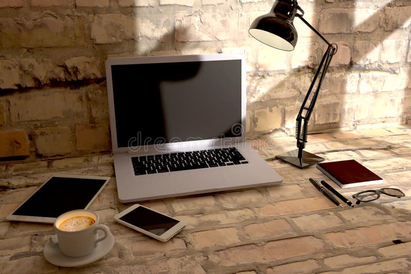 Top View Office Desk Hero Header for Responsive Webdesign. Letterhead ...