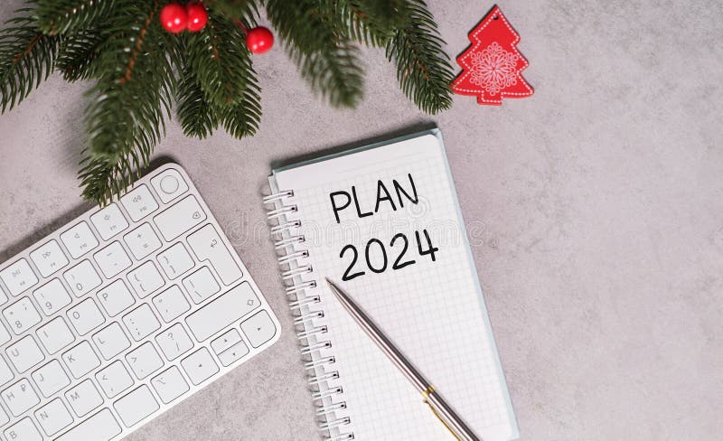 Top View of the Office Desk. Notepad and Lettering Plan for 2024 Stock ...