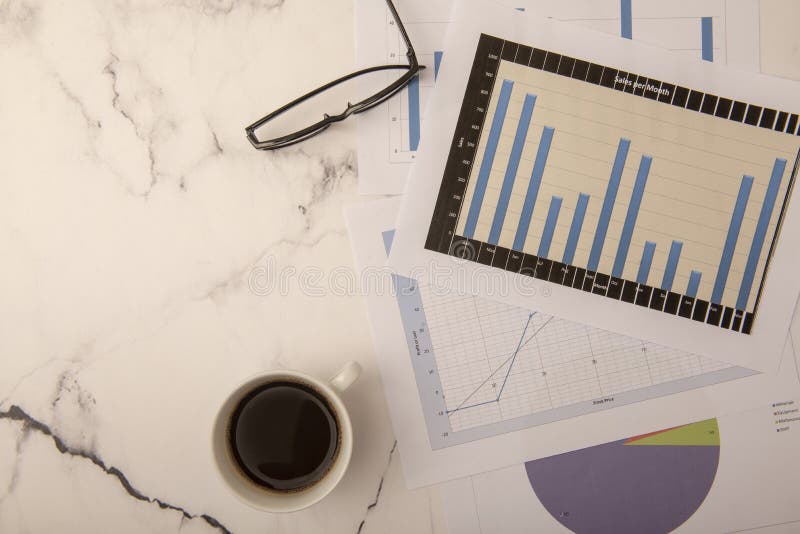 Top View of Office Desk with Paperwork Stock Photo - Image of chart ...
