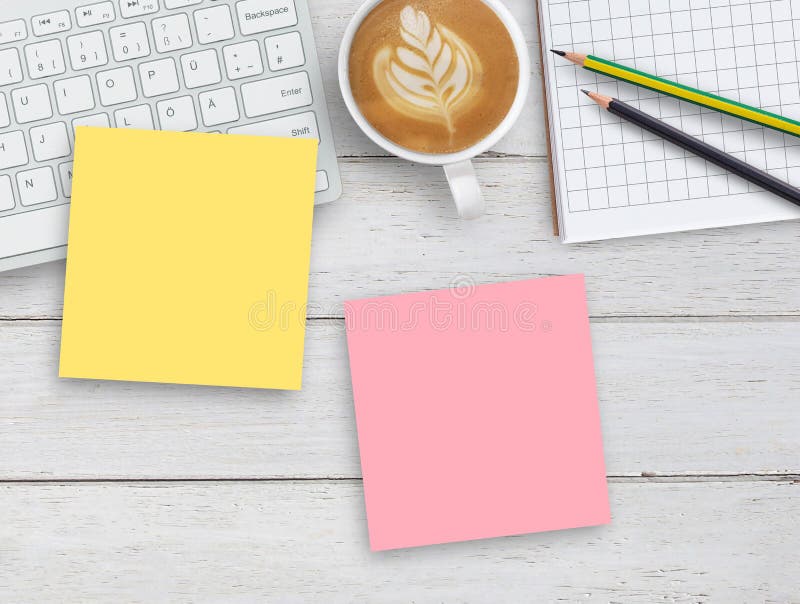 Pink Sticky Note Mockup Wooden Desk Office Supplies Stock Photos - Free ...