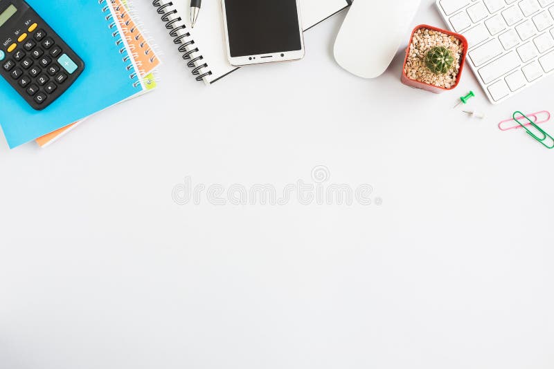 Top View Office Desk with Smartphone Computer and Office Supplies with ...