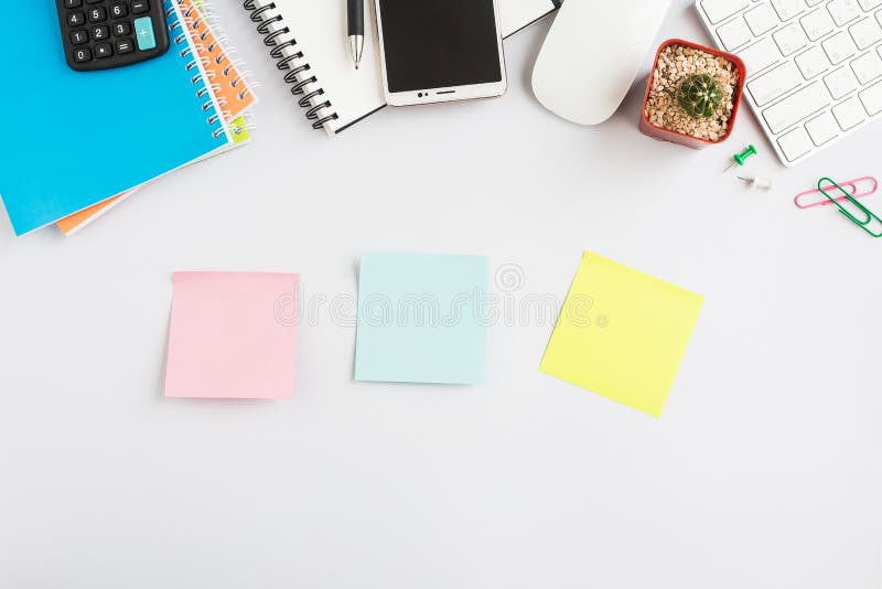 Top View Office Desk with Smartphone, Computer and Office Supplies with ...