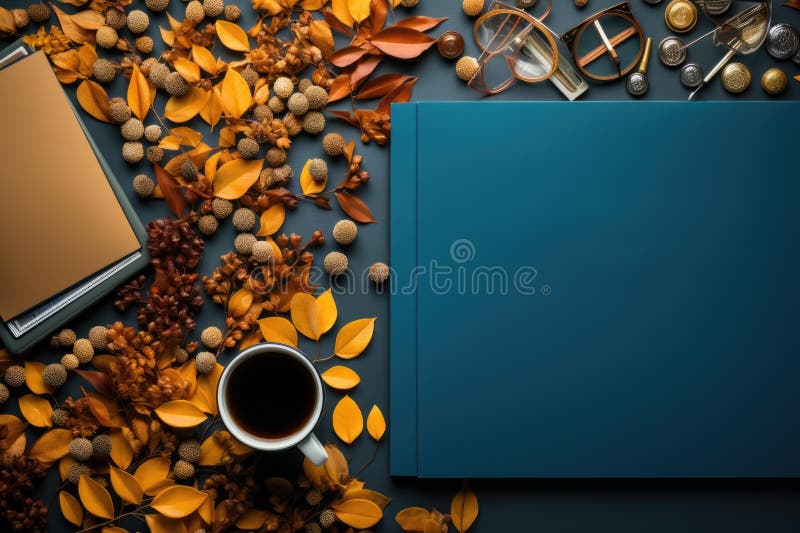 Top View Office Desk with Office Tools, Computer Laptop on Wood Table ...