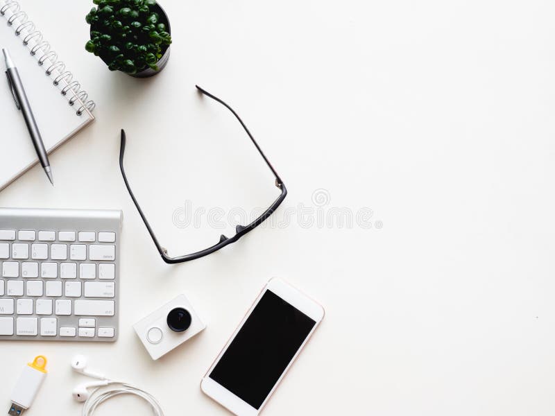 Top View of Office Desk Workspace with Notebook, Smartphone and Gadget ...