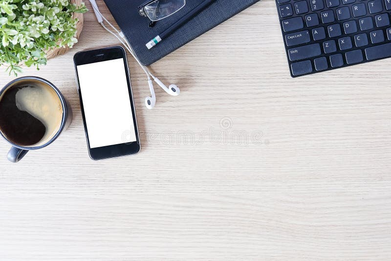 Top View Office Desktop with Office Accessories, Desktop with Business ...