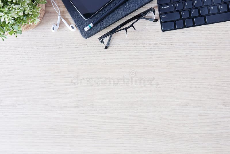 Top View Office Desktop with Office Accessories, Desktop with Business ...