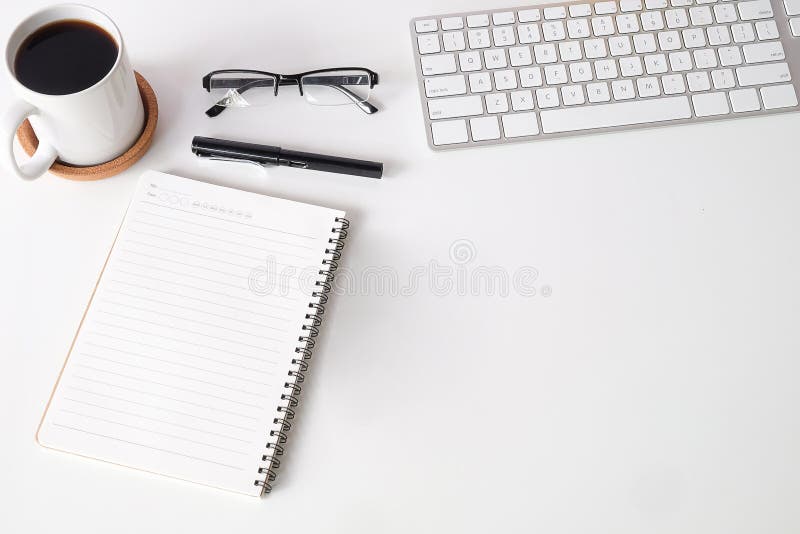 Top View Office Desktop with Office Accessories, Desktop with Business ...