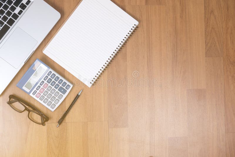 Top View of Office Desktop Copy Space, Laptop Computer Stock Photo ...