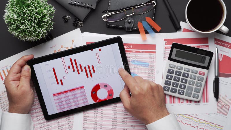 Top View of Office Employee S Desk - Work with Tablet Pc Computer and ...