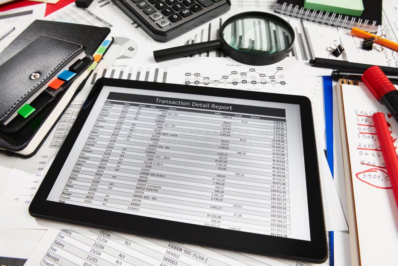 Top View of Office Employee`s Desk - Work with Tablet Pc Computer and ...