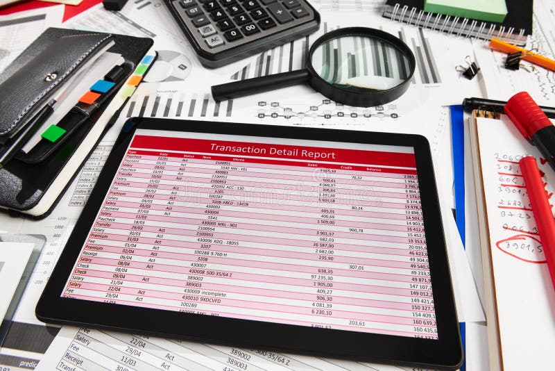 Top View of Office Employee`s Desk - Work with Tablet Pc Computer and ...