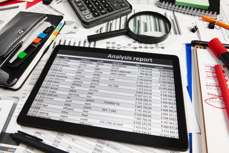 Top View of Office Employee`s Desk - Work with Tablet Pc Computer and ...