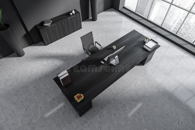 Top View of Office Interior with Desk and Armchair, Drawer and ...