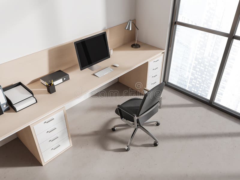 Top View of Office Interior with Pc Computer and Shelves with Window ...