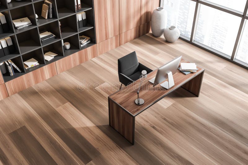 Top View of Office Room Interior, Workplace with Pc Computer and ...