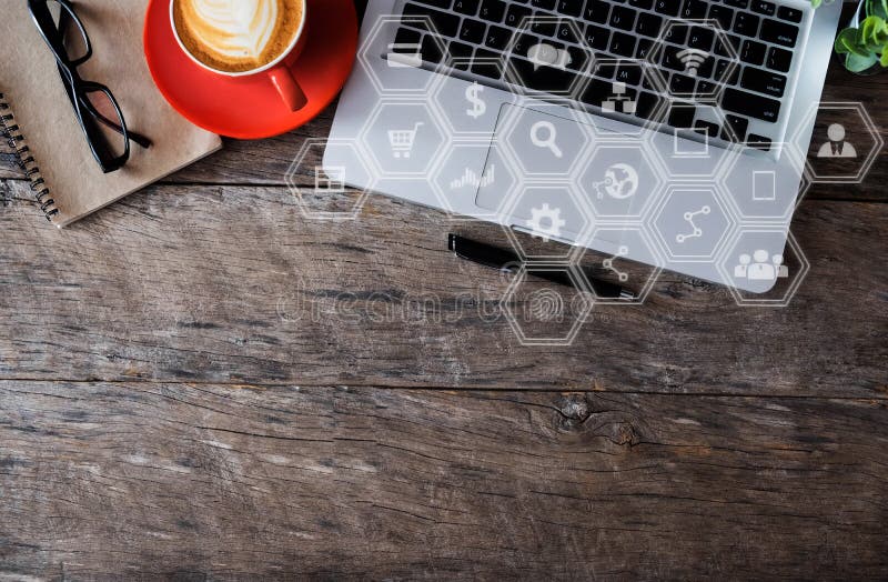 Top View.office Stuff with Notepad, Laptop and Coffee Cup Notepad Top ...