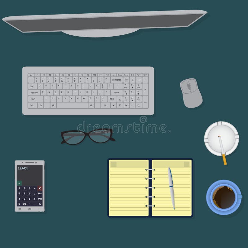 Top View Office Table. Workspace Organization Concept Stock Vector ...