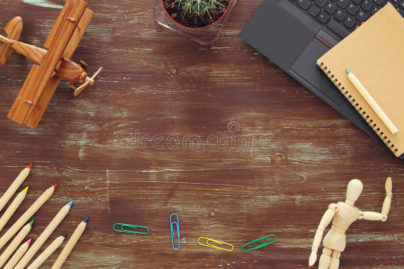 Top View of Office Work Table with Leptop and Notebbok Stock Image ...