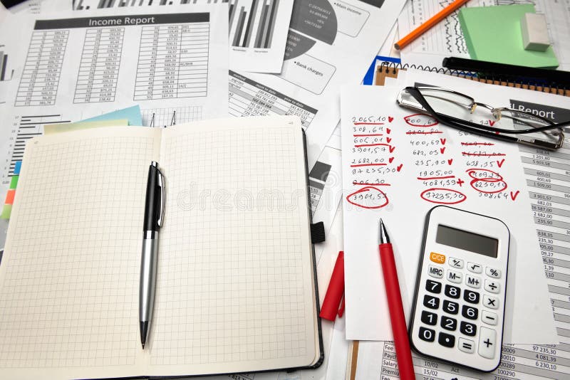 Top View of Office Employee`s Desk - Work with Financial Reports ...