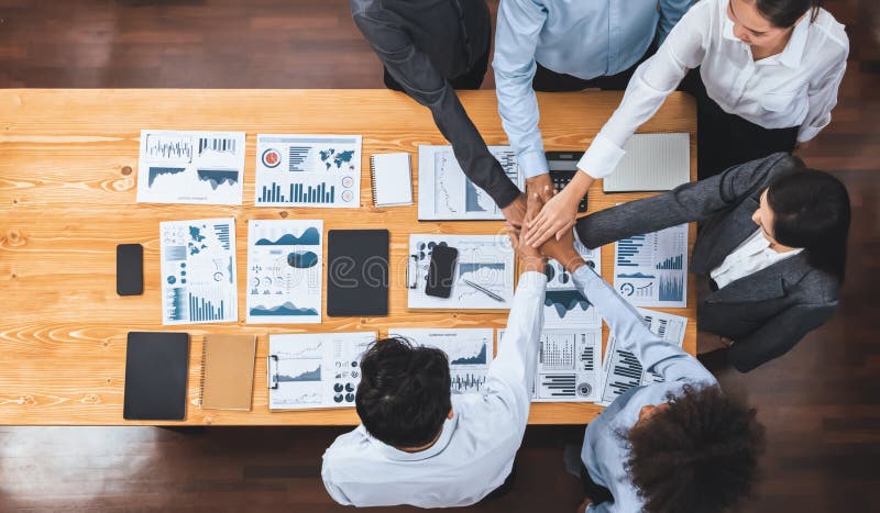 Top View Office Worker& X27;s Hand Stack Shows Solidarity in Workplace ...