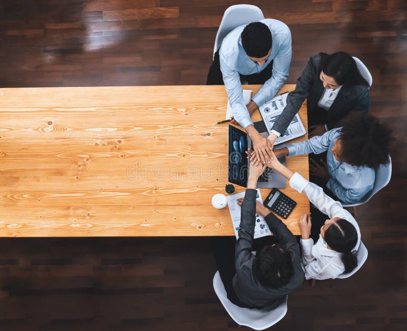 Top View Office Worker& X27;s Hand Stack Shows Solidarity in Workplace ...