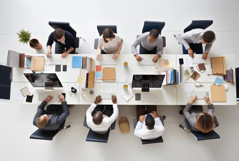 Top View of Office Workers Collaborating on Projects Stock Illustration ...