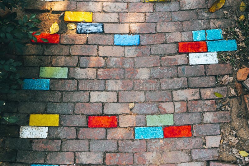 Top View of Old Beautiful Multicolor Bricks Paving Stones Footpath ...