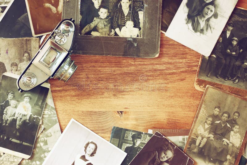 Top View of Old Camera, Antique Photographs Stock Photo - Image of ...