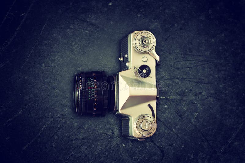 Top View of Old Camera Over Blackboard Stock Photo - Image of fashion ...