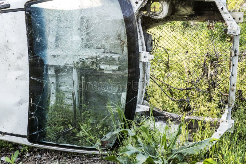 Top View of an Old Crashed Car Stock Photo - Image of transportation ...