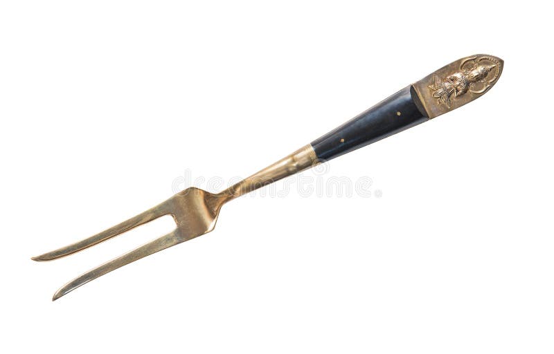 Top View of Old Gilded Fork with Bone Handle Isolated on White Stock ...