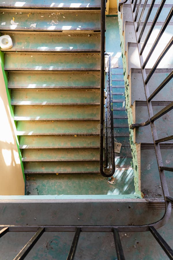 Top View of an Old Rectangular Spiral Staircase in an Old Building ...