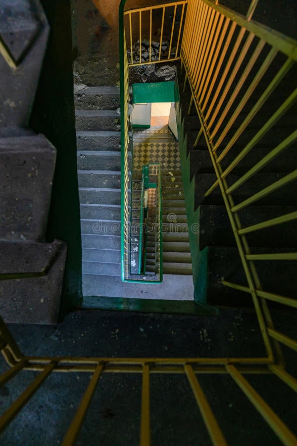 Top View of an Old Rectangular Spiral Staircase in an Old Building ...
