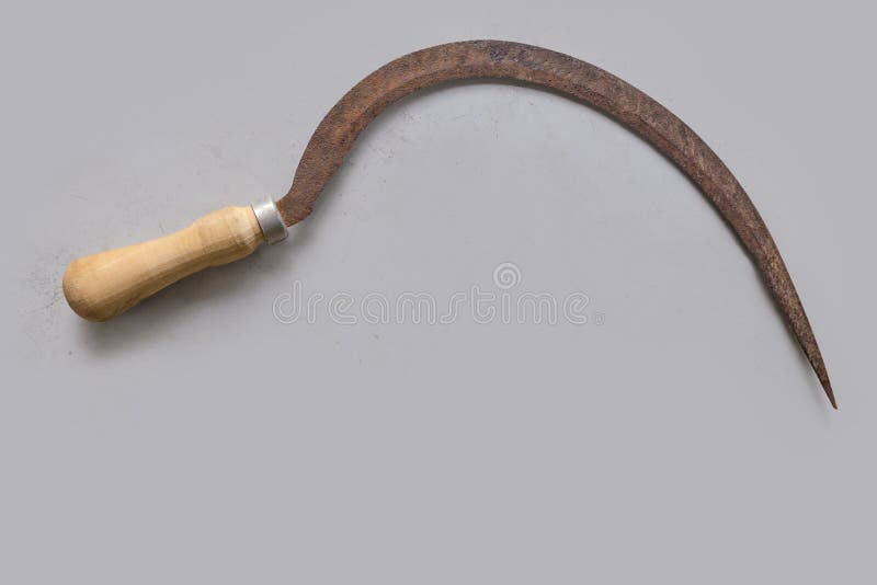 Top View of Old Rusty Serrated Sickle on Light Surface Stock Photo ...