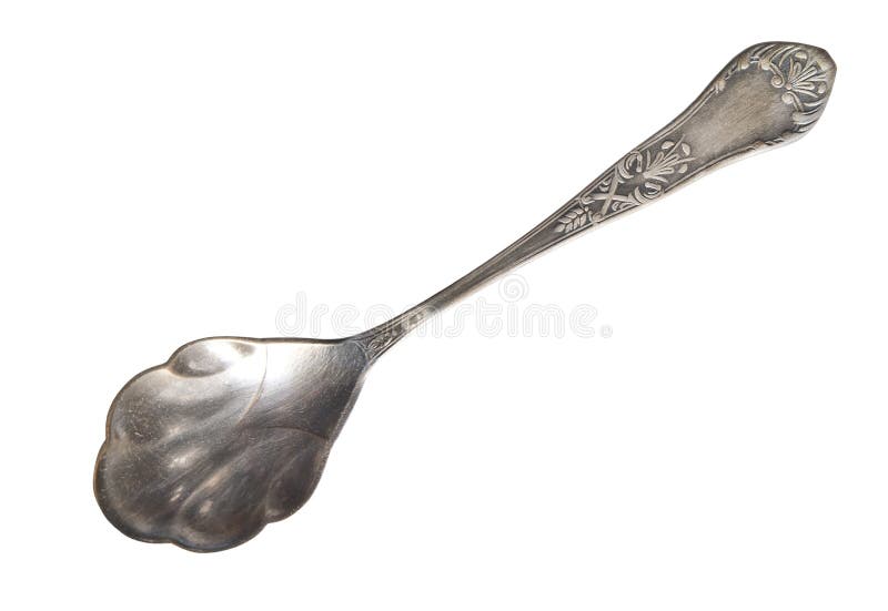 Top View of Old Silver Beautiful Tea Spoon Isolated on White Background ...