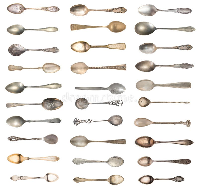 Top View of Old Silver Tea Spoon Isolated on White. Retro Silverware ... Top View of Old Silver Tea Spoon Isolated on White. Retro Silverware ...