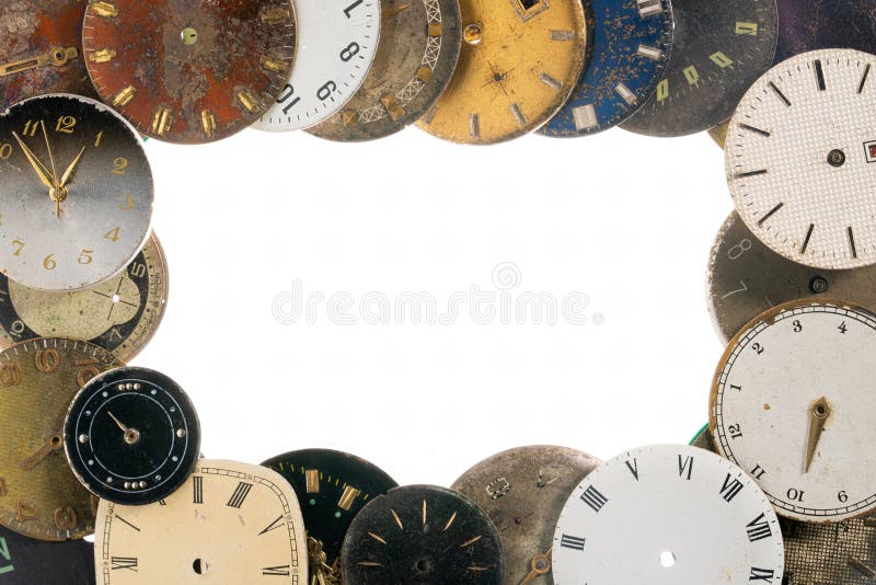 Top View on Old Worn Clock Dials on White Isolated Studio Background ...